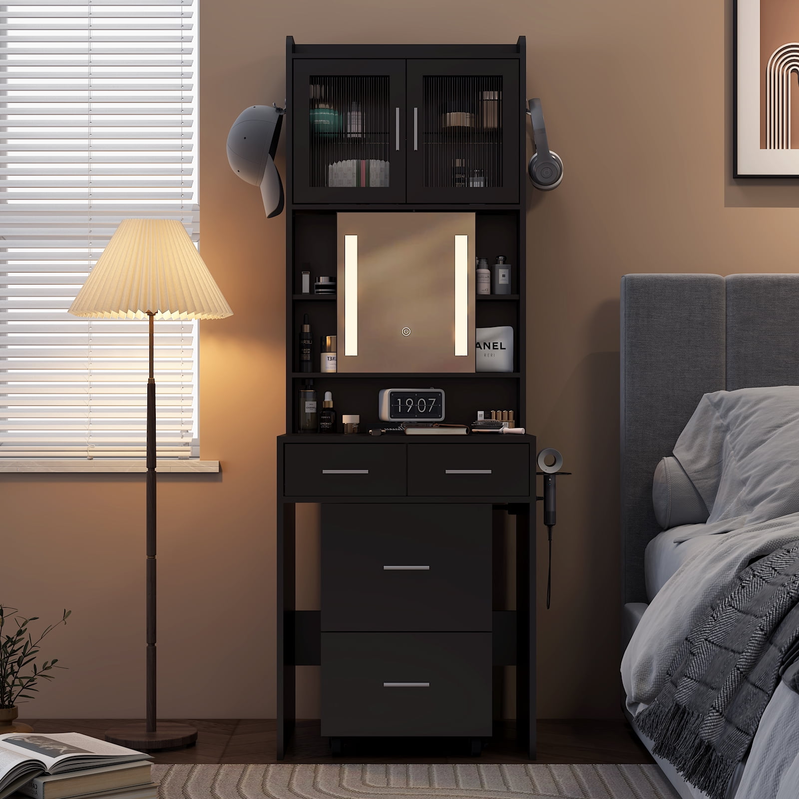 Zimtown Makeup Vanity Desk with Lighted Sliding Mirror for Small Space ...