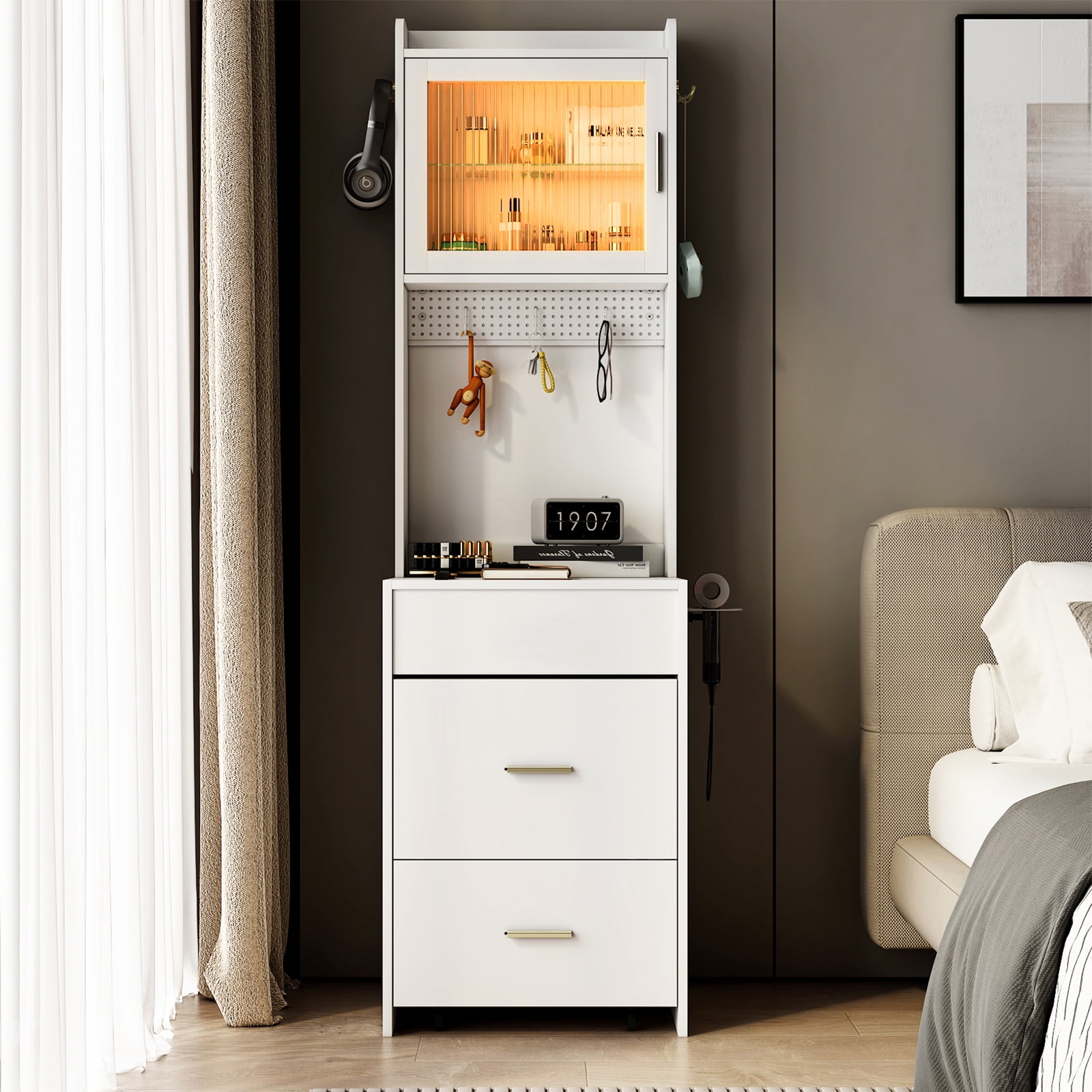 Zimtown Makeup Vanity Desk with Lighted Sliding Mirror for Small Space ...