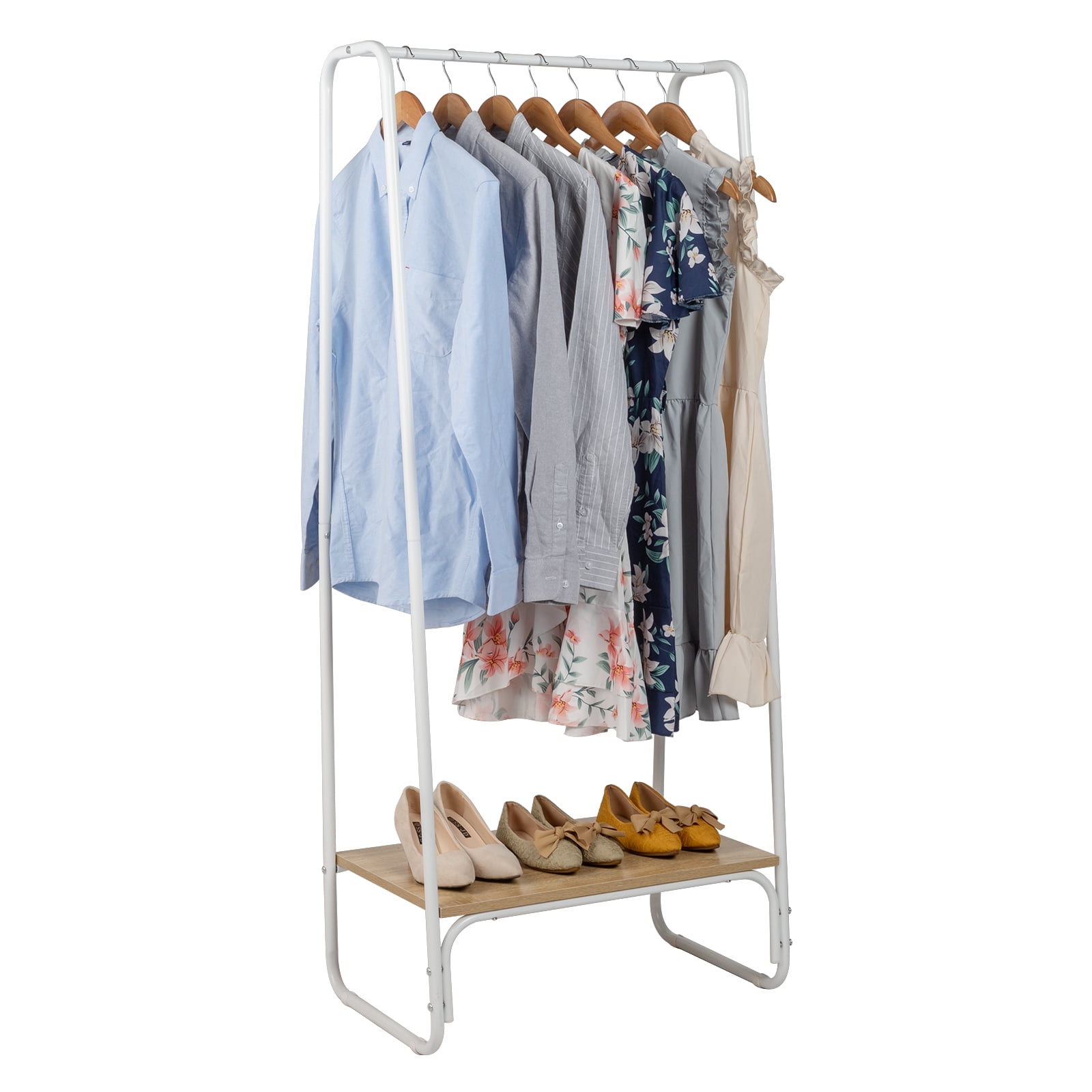 Zimtown Metal Clothing Rack Garment Rack with 1-Tier Storage Shelves ...