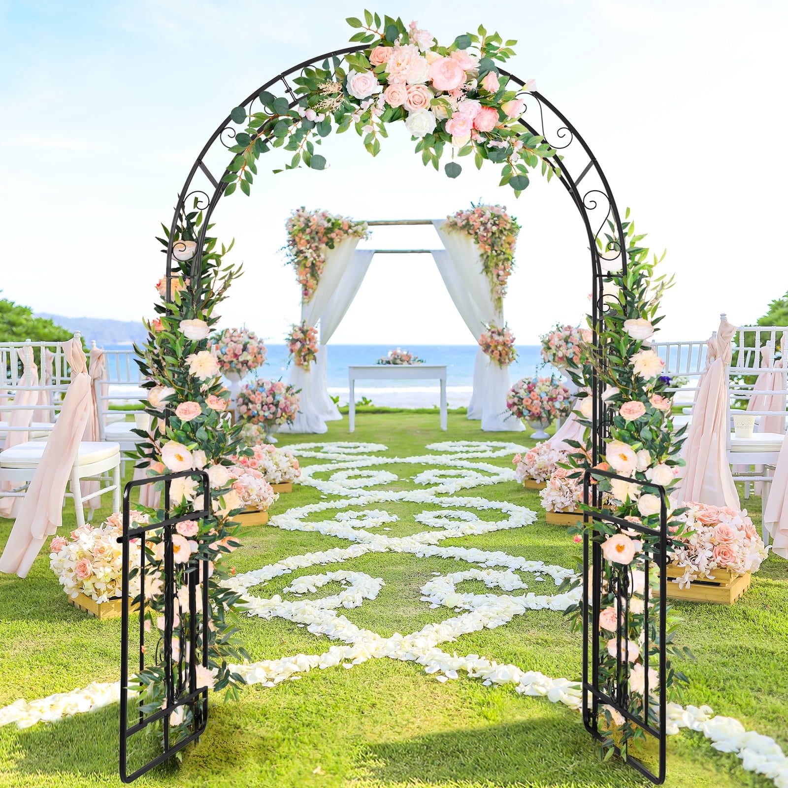 SalonMore Metal Garden Arch 7 Ft Garden Arbor w/ Doors for Climbing ...
