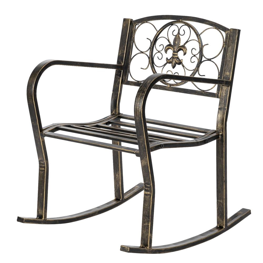 Zimtown Wrought Iron Outdoor Rocking Chair, Lightweight Garden Patio ...
