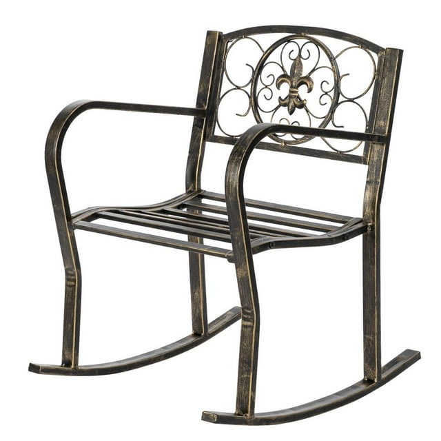 Zimtown Wrought Iron Outdoor Rocking Chair, Lightweight Garden Patio ...