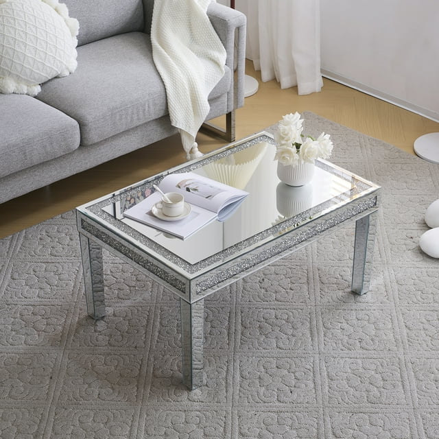 Zimtown Mirrored Coffee Table, Rectangle Mirror Cocktail Table with ...