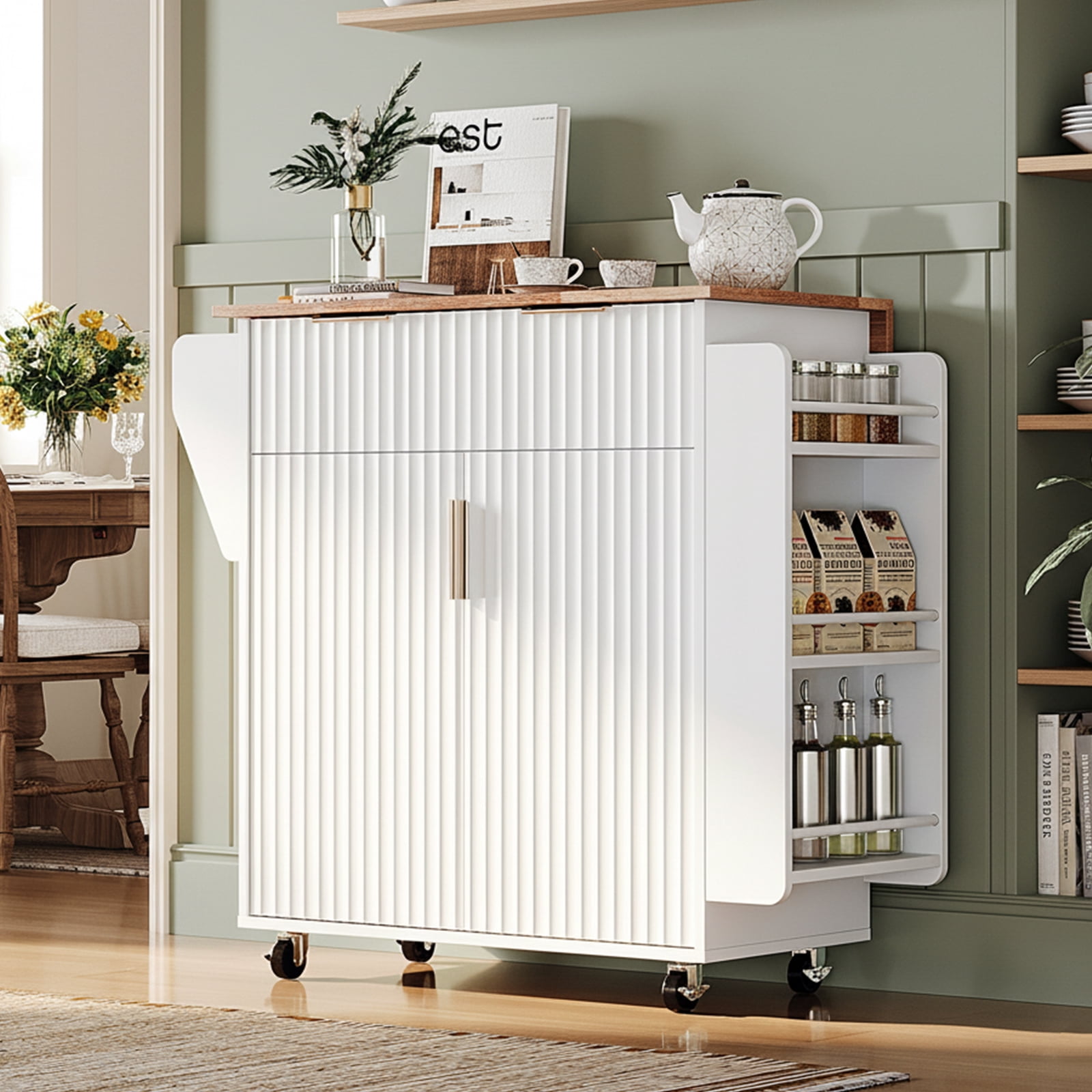 Zimtown Modern Kitchen Cart, Mobile Storage Kitchen Island with Drop ...