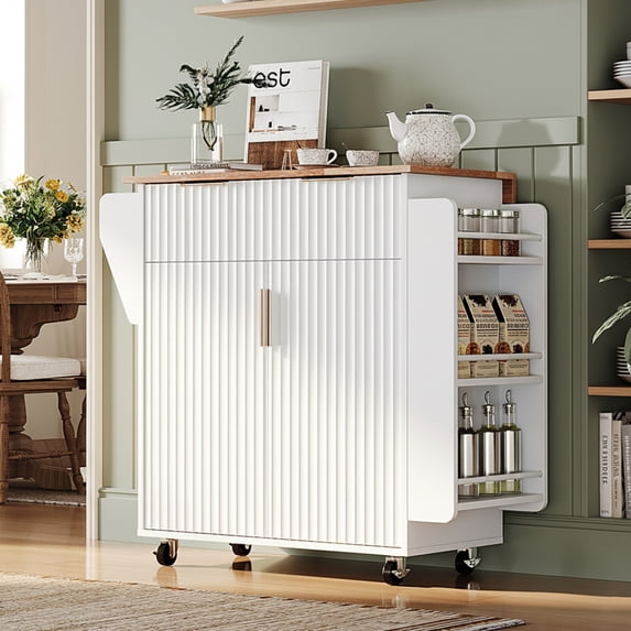 Zimtown Modern Kitchen Cart, Mobile Storage Kitchen Island with Drop ...