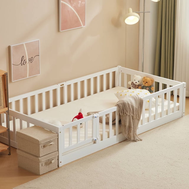 Zimtown Montessori Floor Bed Frame, Twin Size Kids Toddler Bed with ...