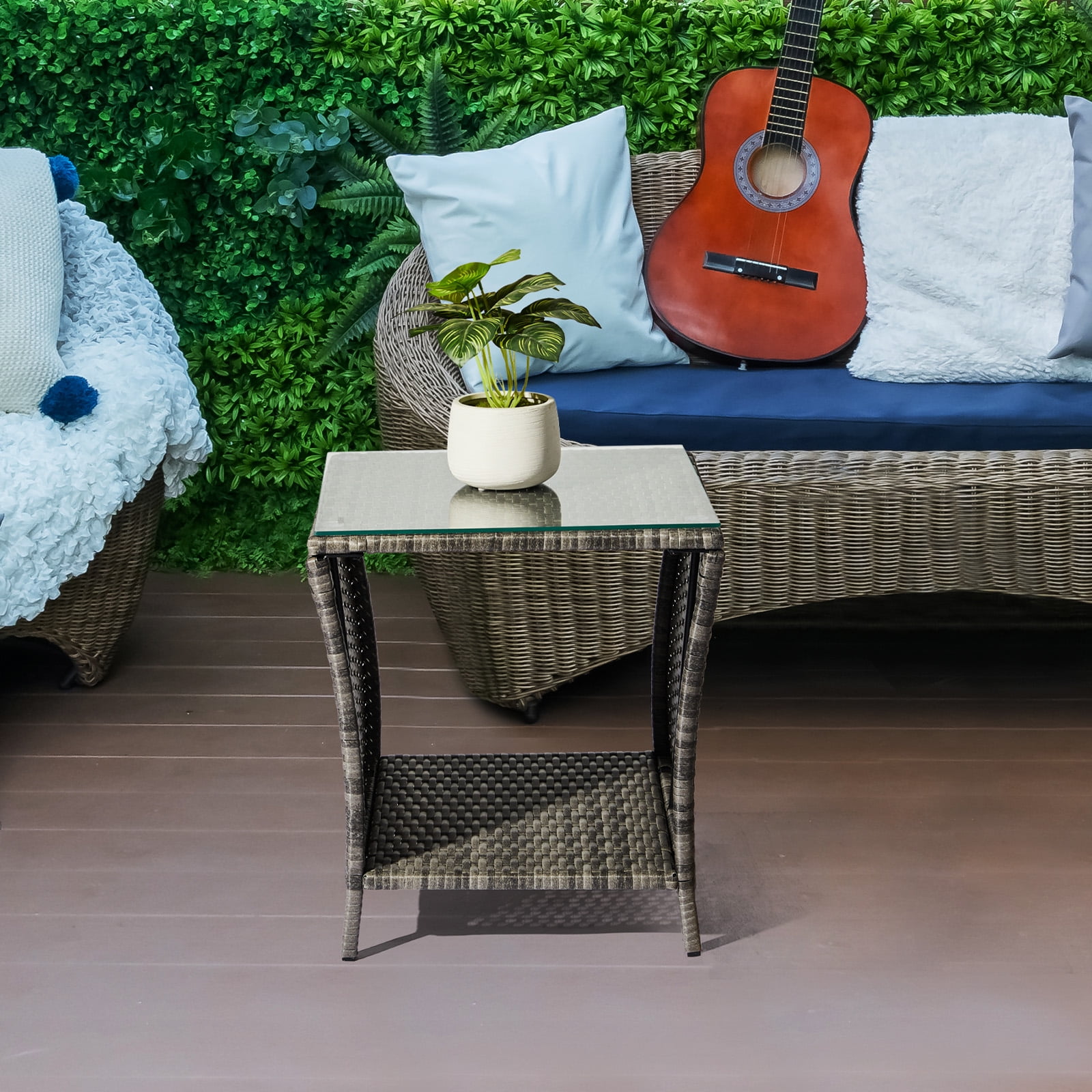 Zimtown Outdoor End Table, Rattan End Table for Poolside, Balcony, Deck ...