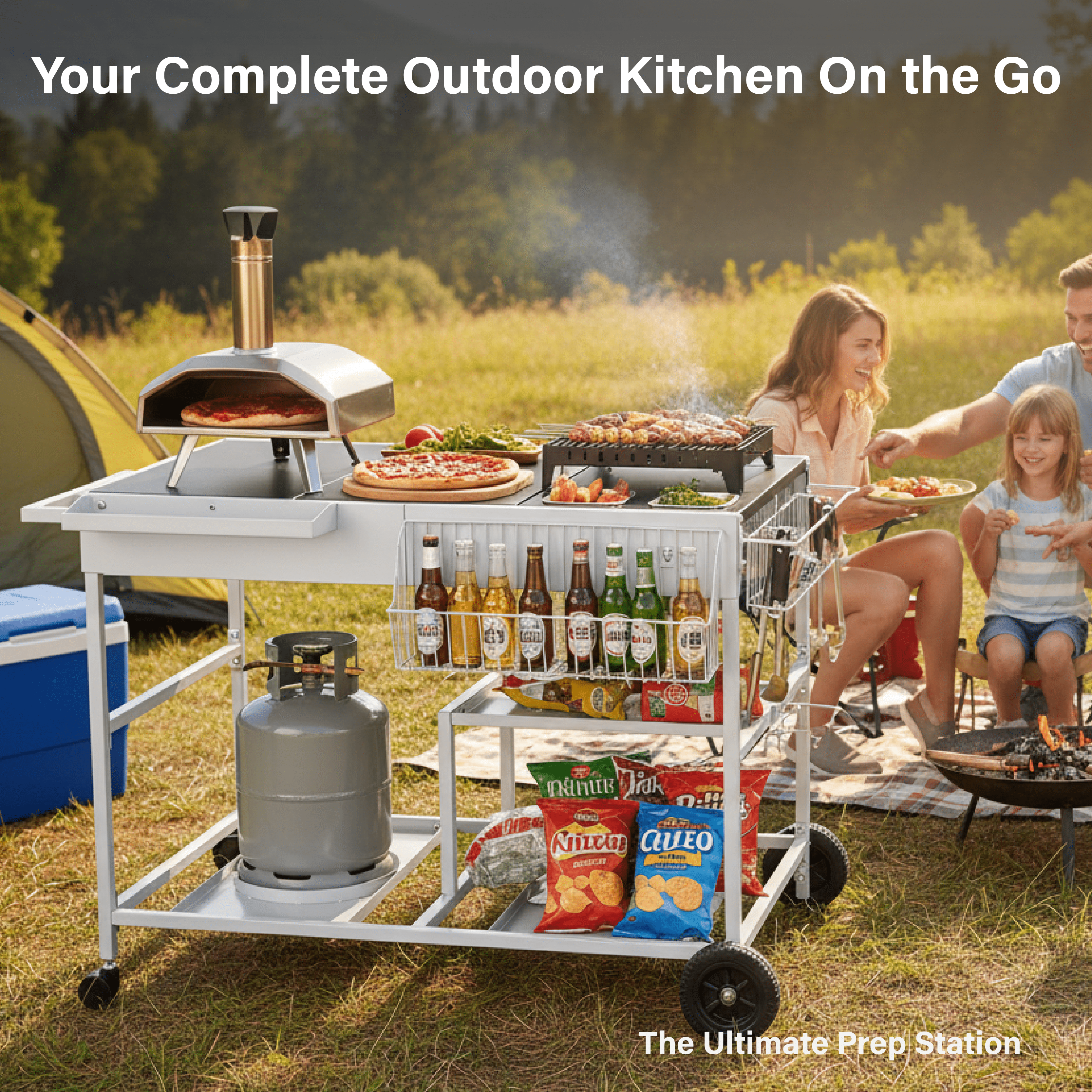 Zimtown Stainless Steel Serving Grill Table, Outdoor Rolling Grill Cart ...
