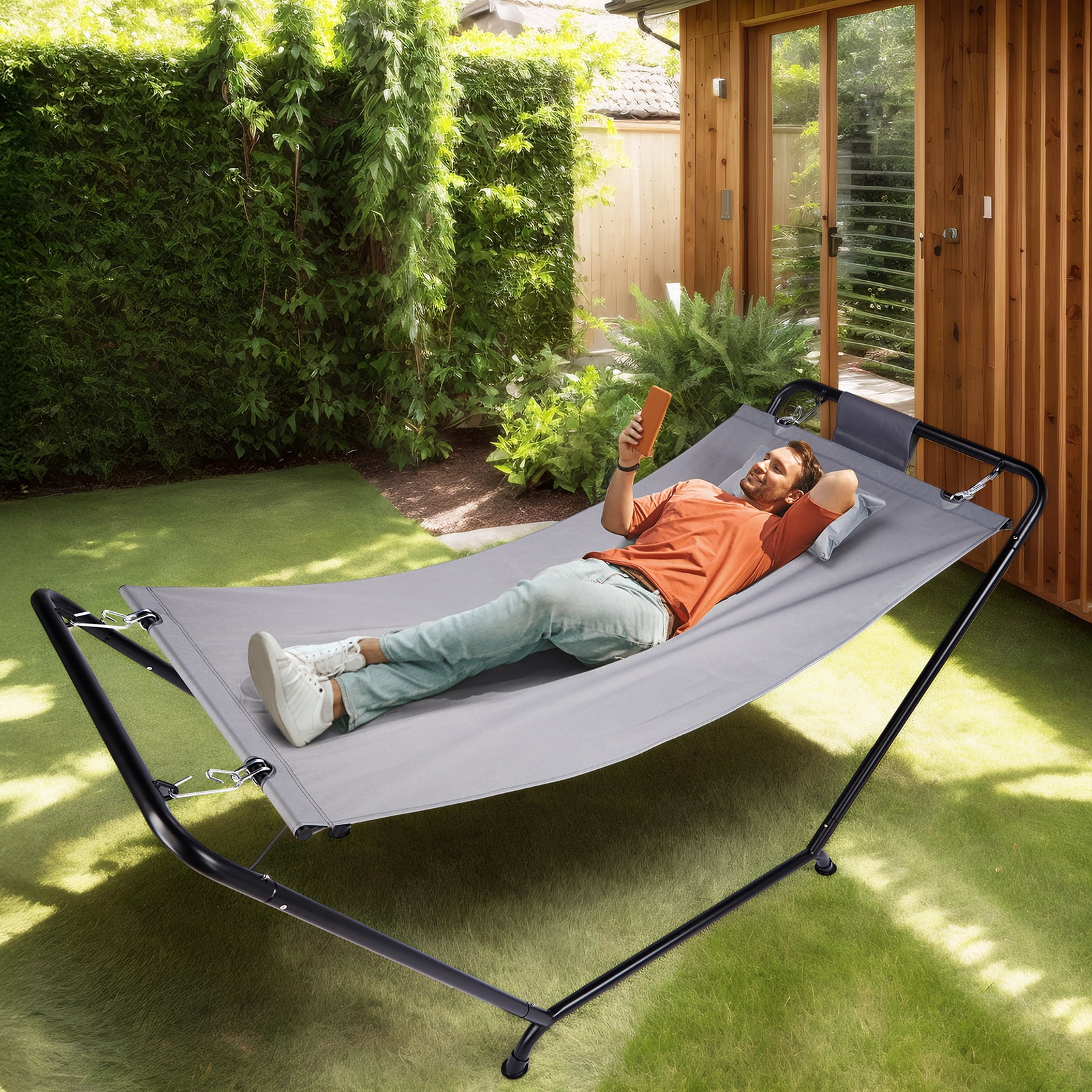 Zimtown Outdoor Hammock with Stand, Cozy Hammock Bed for Patio ...