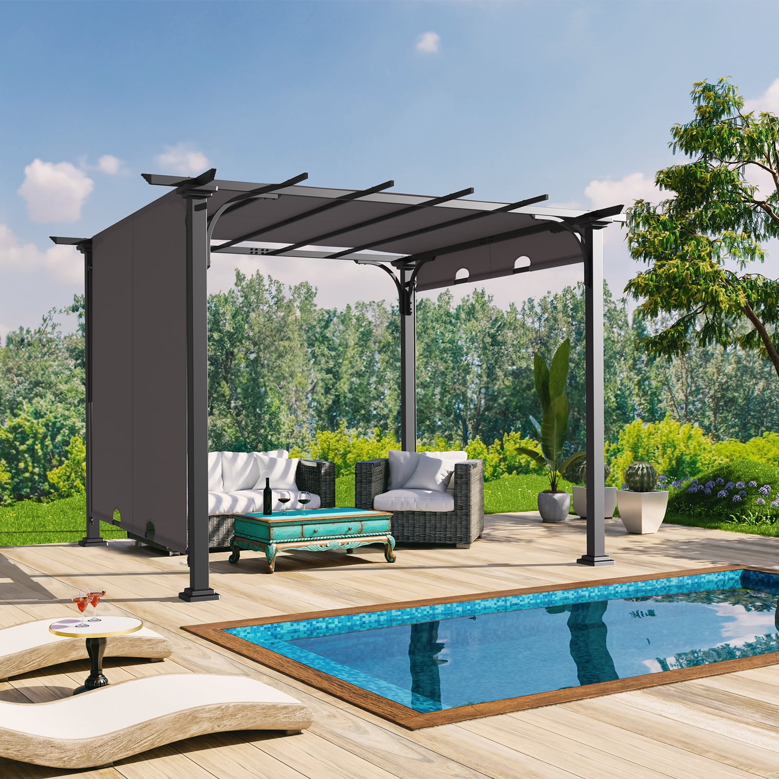 Zimtown 10' X 10' Outdoor Retractable Pergola with Porch Deck Top Cover ...
