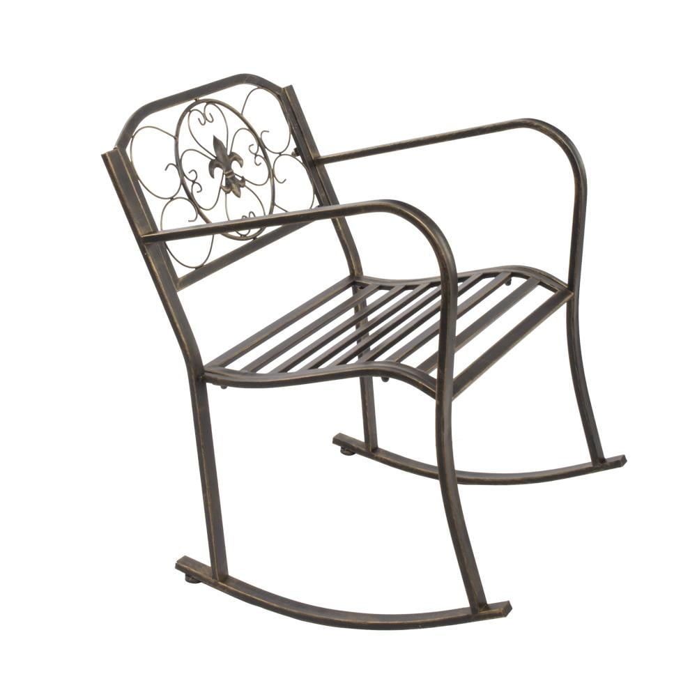 Zimtown Outdoor Porch Metal Rocker, Wrought Iron Patio Art Flat Tube ...