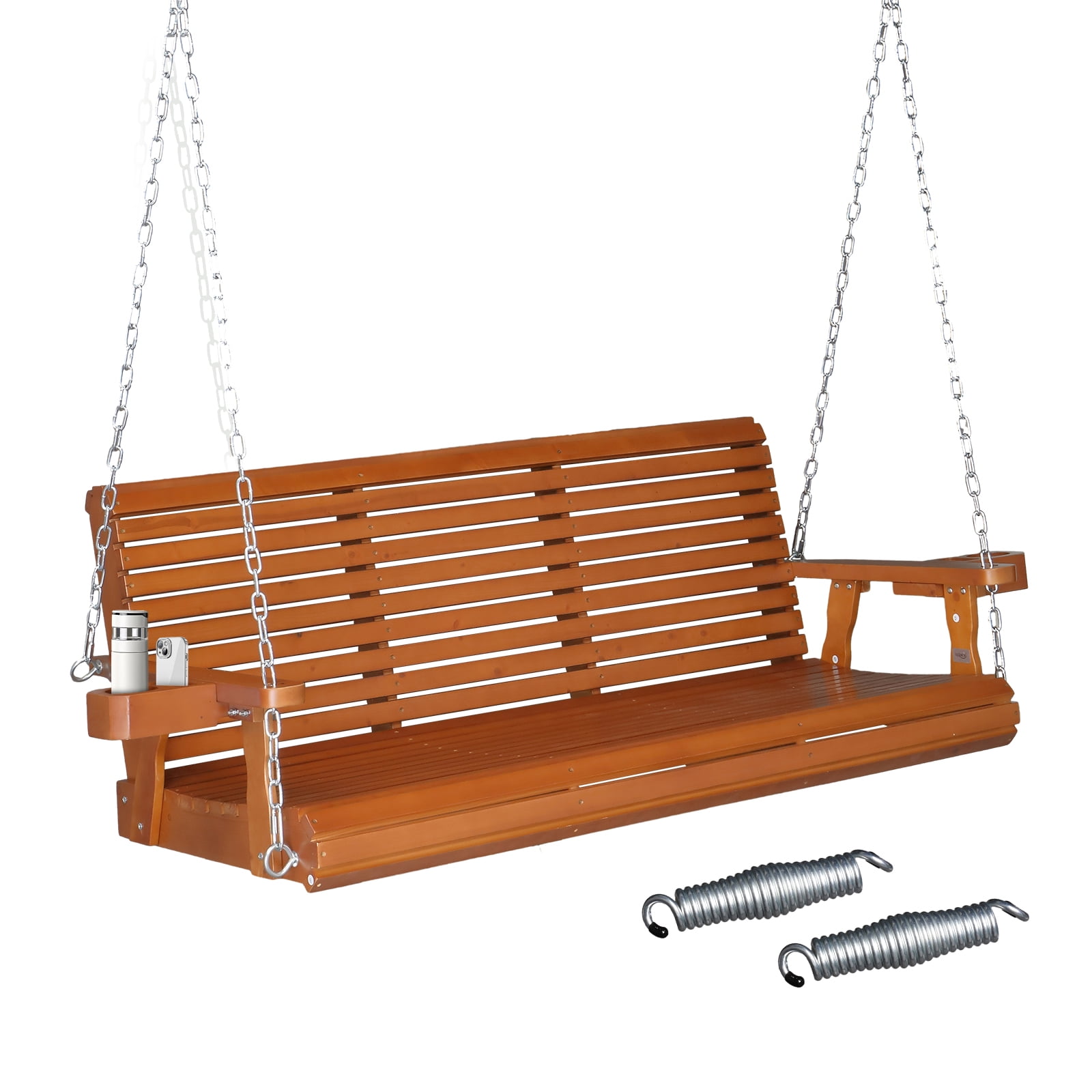 Zimtown Patio Wooden Porch Swing, Oversized 5 FT Bench, Brown, Heavy ...