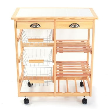 ZENSTYLE Rolling Wood Kitchen Cart Storage Trolley Cart Rack Countertop ...