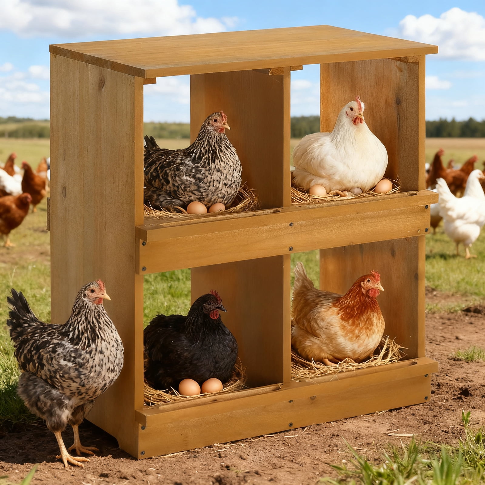 Zimtown Poultry Feeder Set, 4 Compartment Wodden Chicken Nesting Boxes ...
