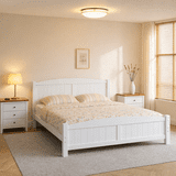 FCH Queen Bed Frame, Solid Pine Wood, White Platform Bed with Headboard ...