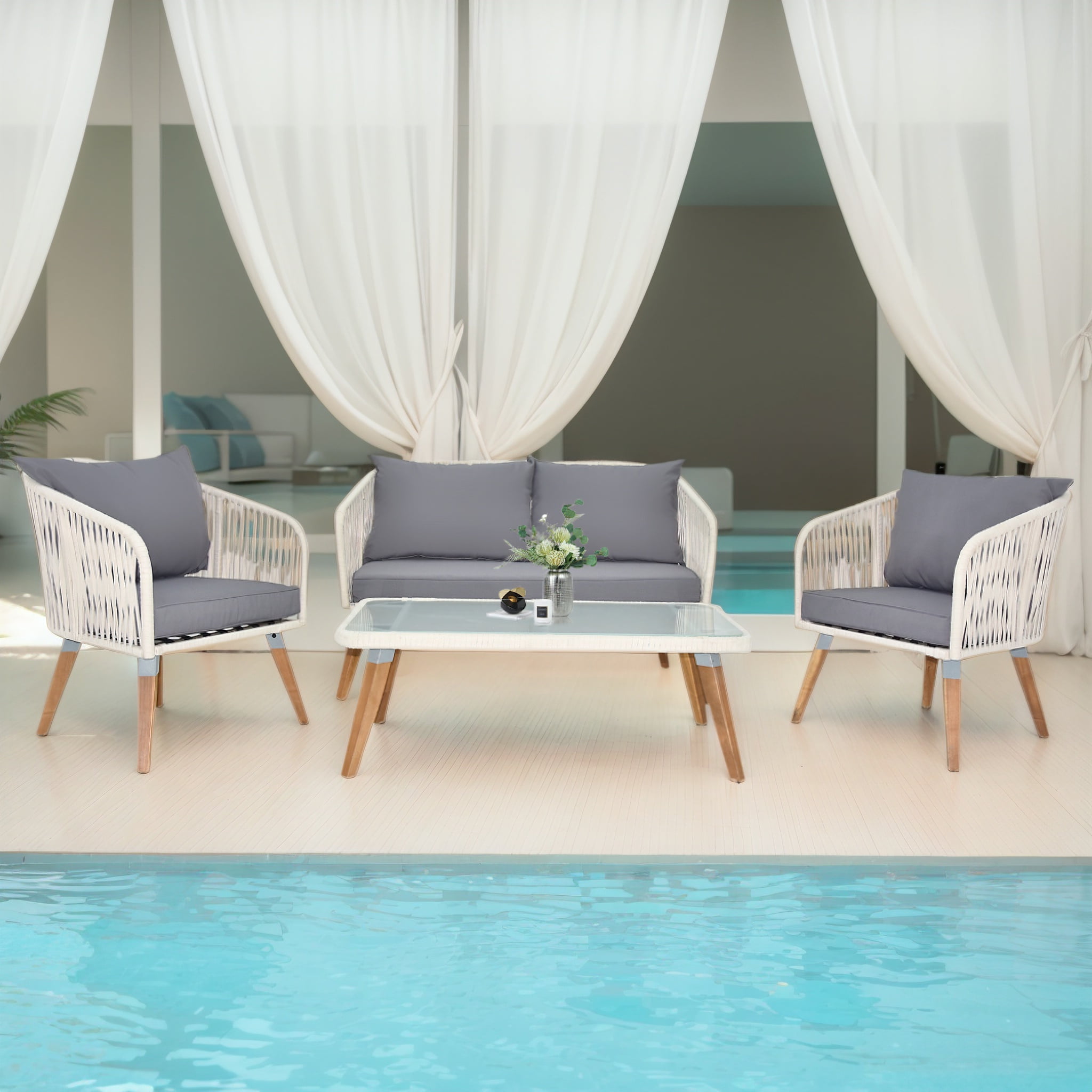 Zimtown Rattan Patio Furniture Set, for Outdoor Living Spaces, All-Weather with Cushions and ...