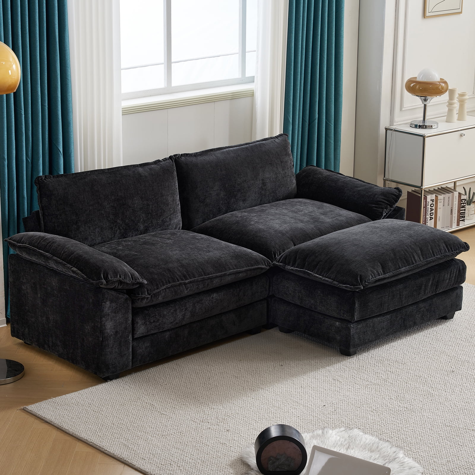 Zimtown L-Shaped Convertible Sofa with Ottoman, Chenille Fabric ...