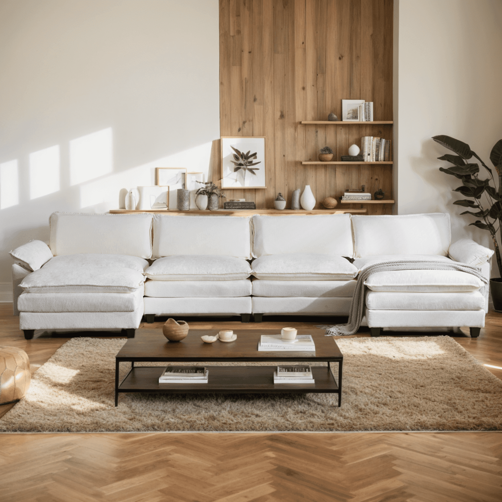 Zimtown Sectional Sofa with Ottoman, U Shaped Convertible Couch with ...