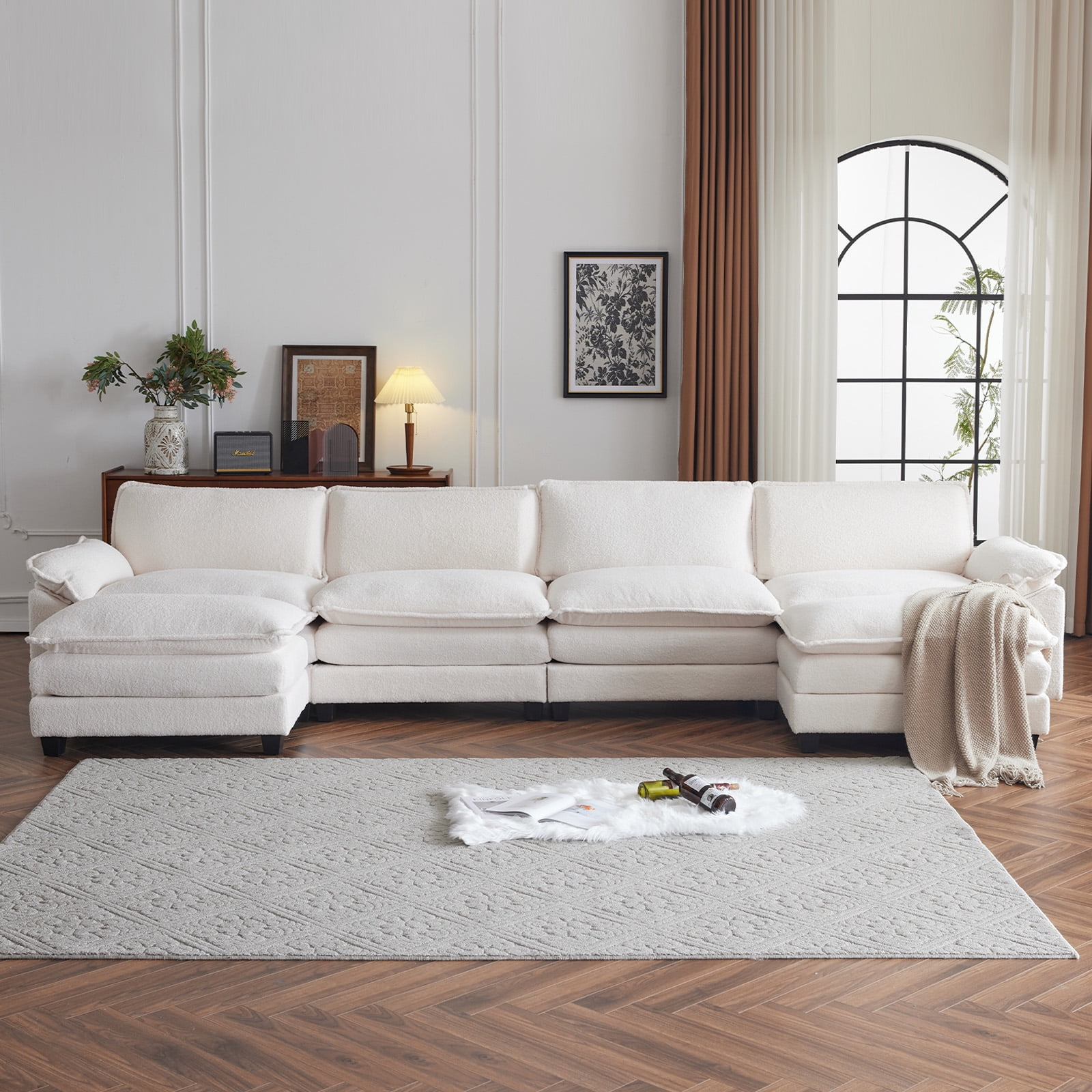Zimtown Sectional Sofa with Ottoman, U Shaped Convertible Couch with ...