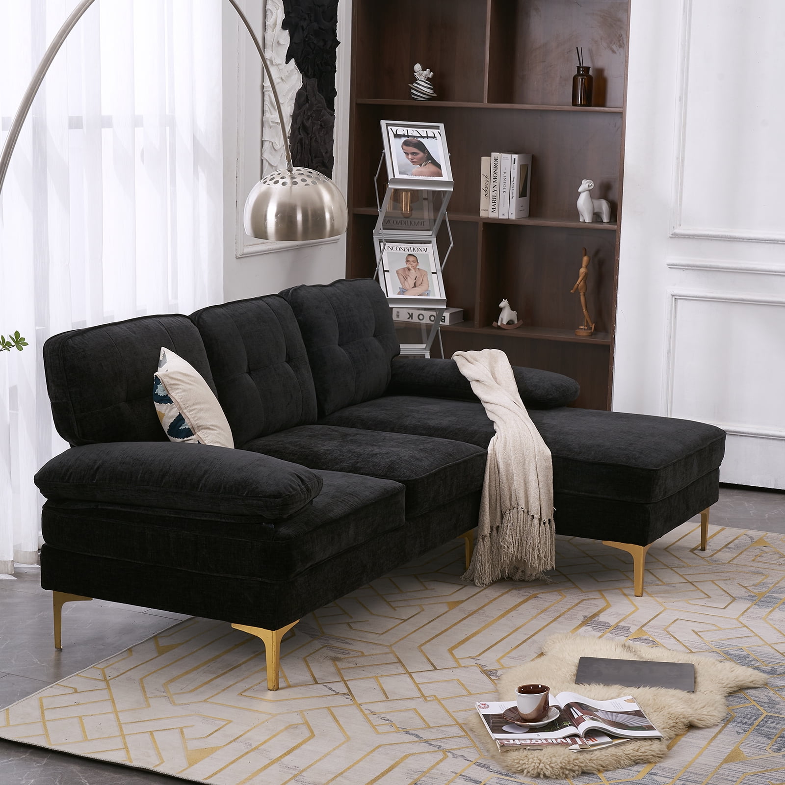 FCH 83" L-Shaped Sectional Sofa with Chaise, Tufted Back, Chenille ...
