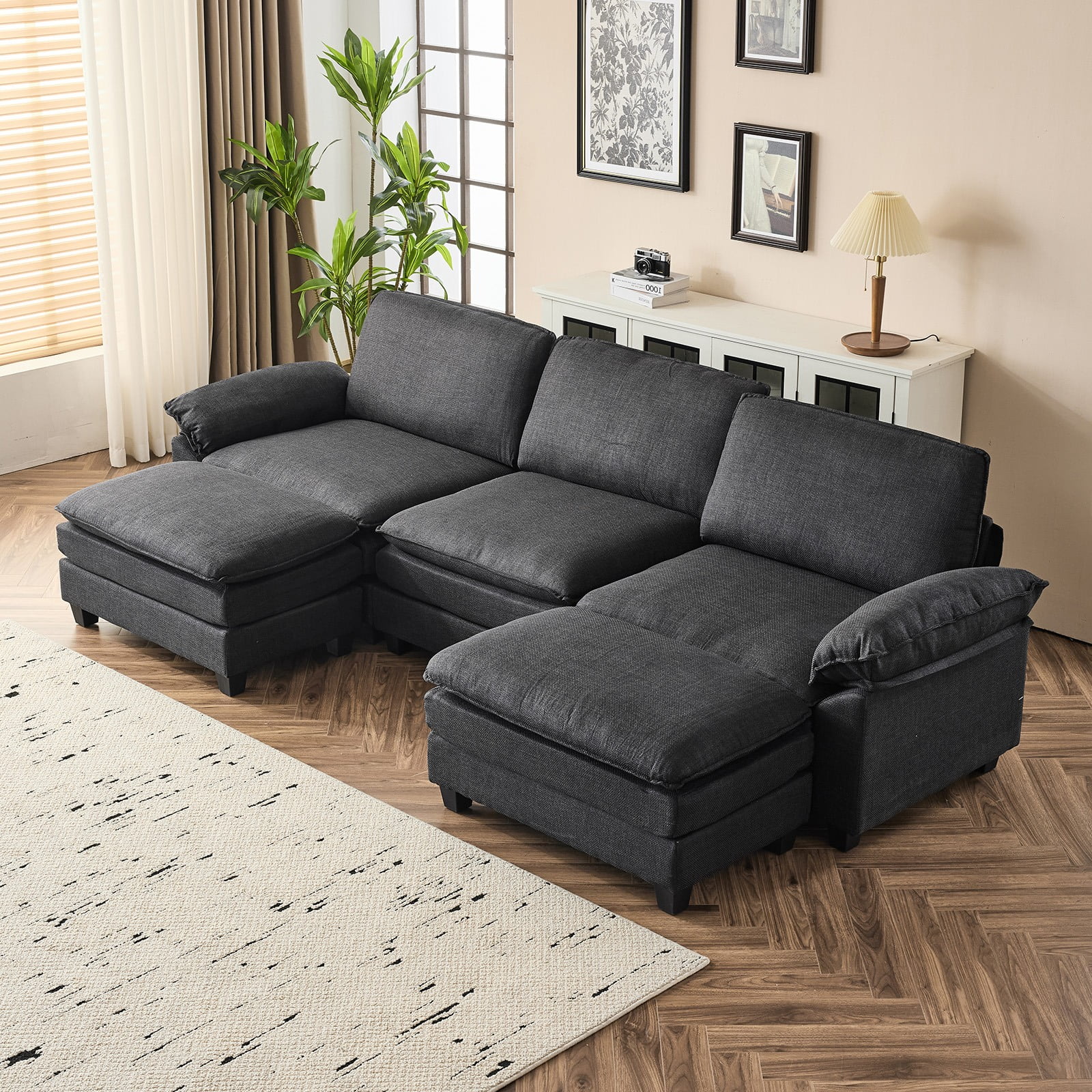 Zimtown Sectional U-Shaped Sofa with Ottoman, 4-6 Person Living Room ...