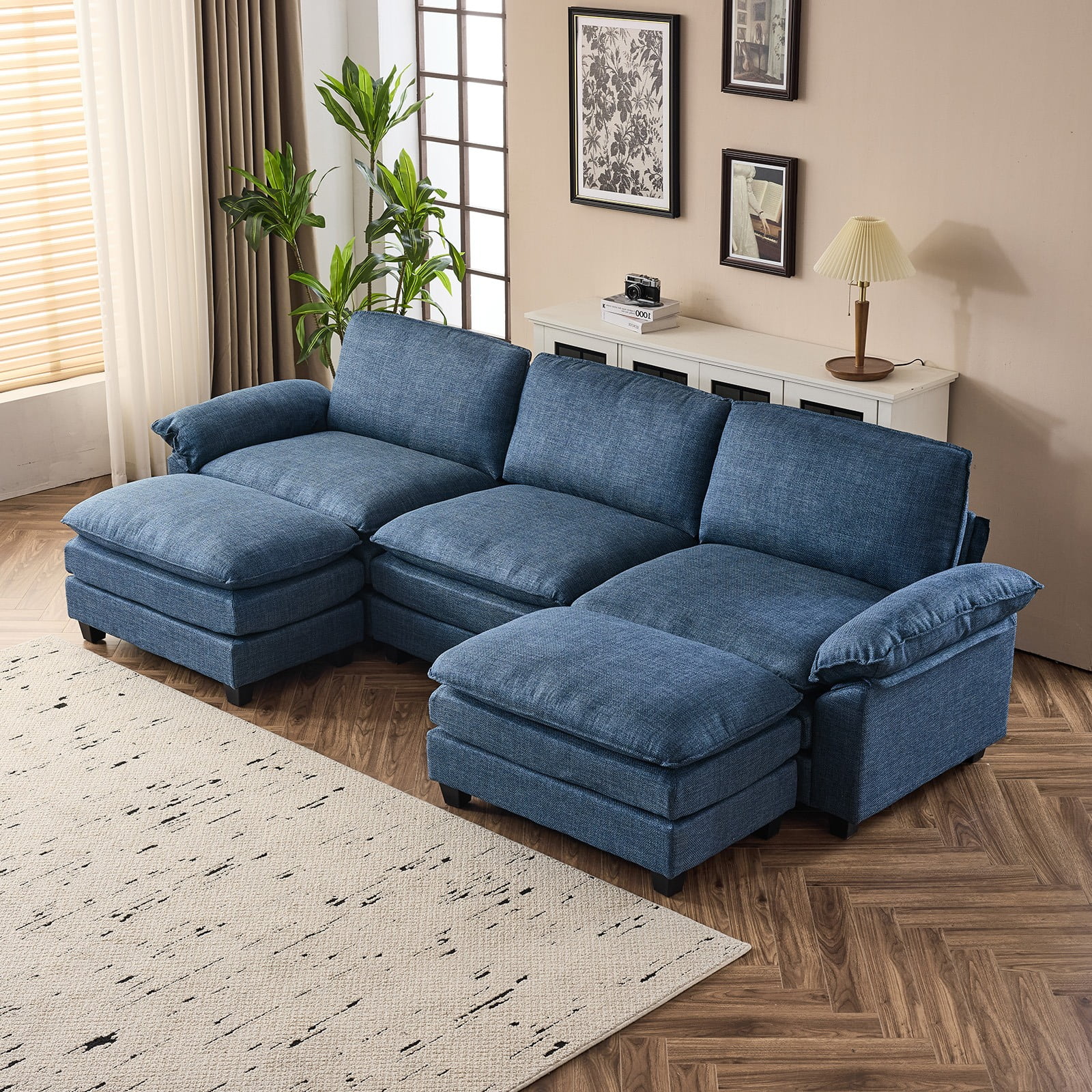 Zimtown Sectional U-Shaped Sofa with Ottoman, 4-6 Person Living Room ...