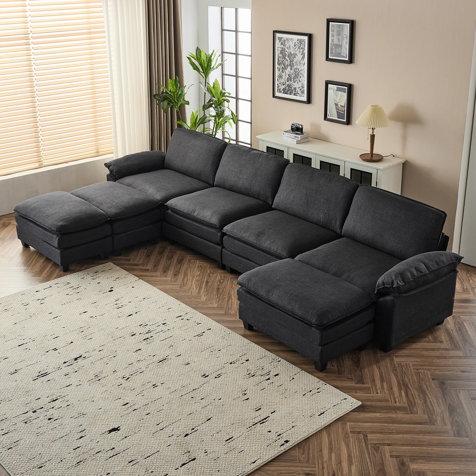 Zimtown Sectional U-Shaped Sofa with Ottoman, 6-8 Person Living Room ...