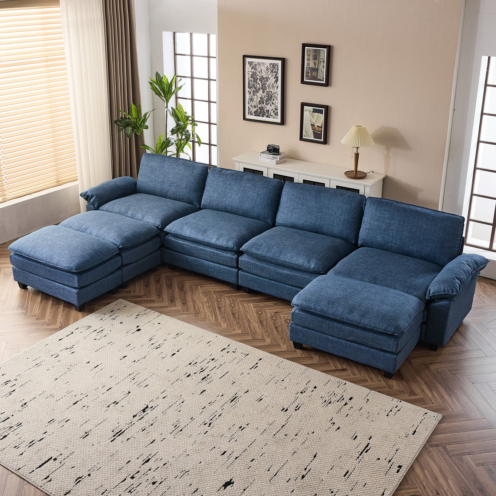 Zimtown Sectional U-Shaped Sofa with Ottoman, 6-8 Person Living Room ...