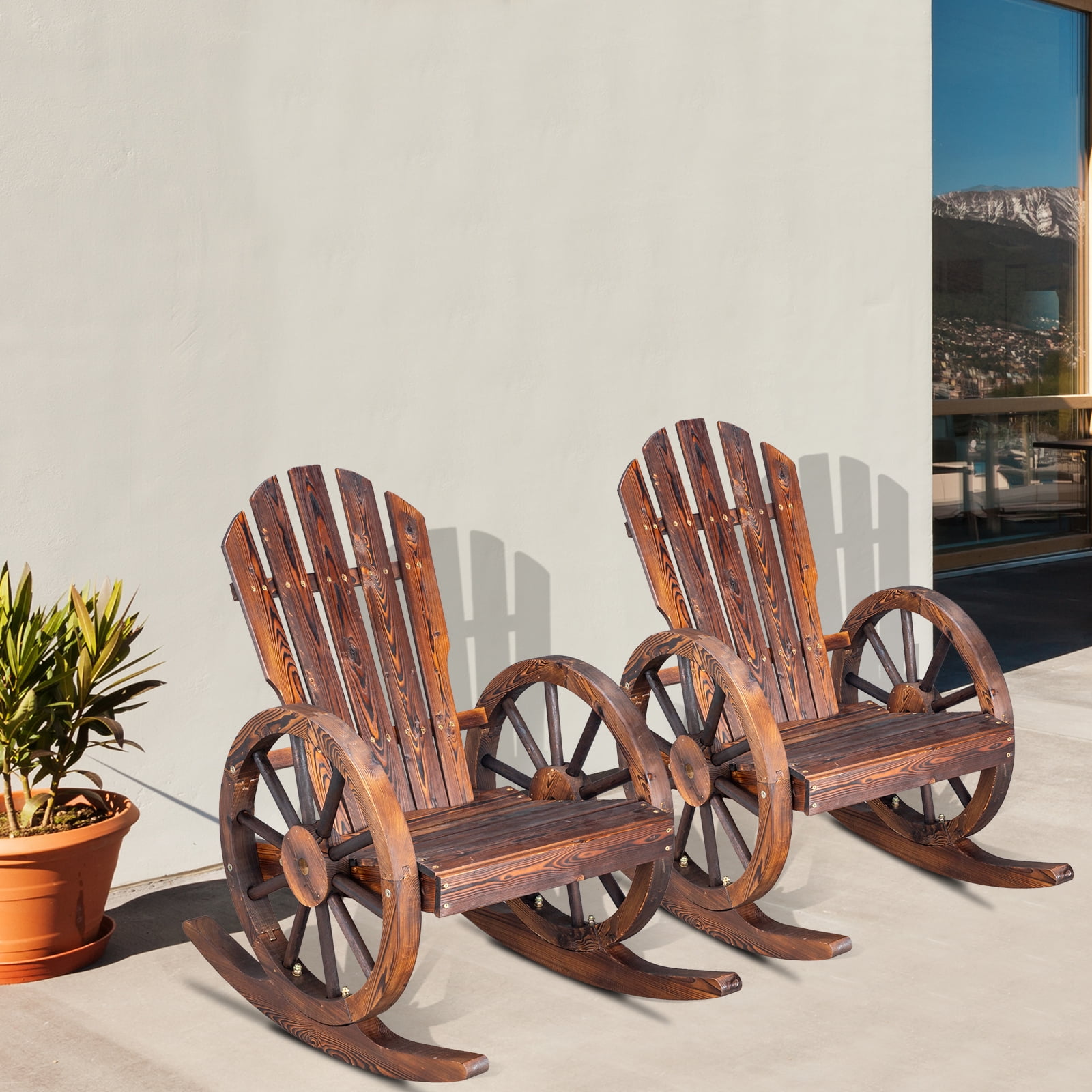 Zimtown 2-Pack Solid Wood Rocking Chairs for Patio, Garden, Poolside ...