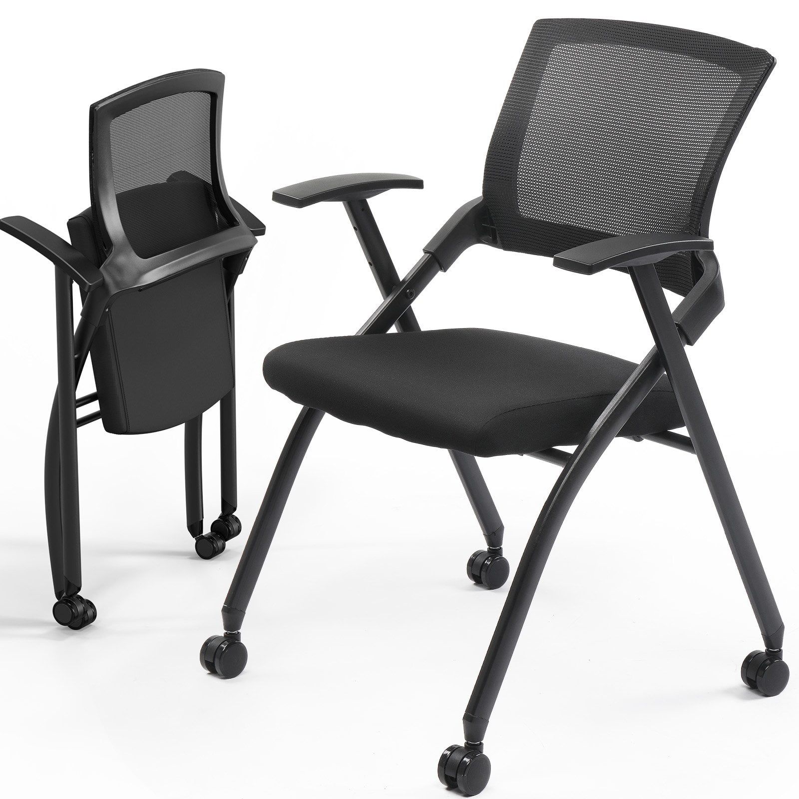 Zimtown 2 Pack Padded Stackable Office Chairs, Foldable, Wheels, Mesh ...