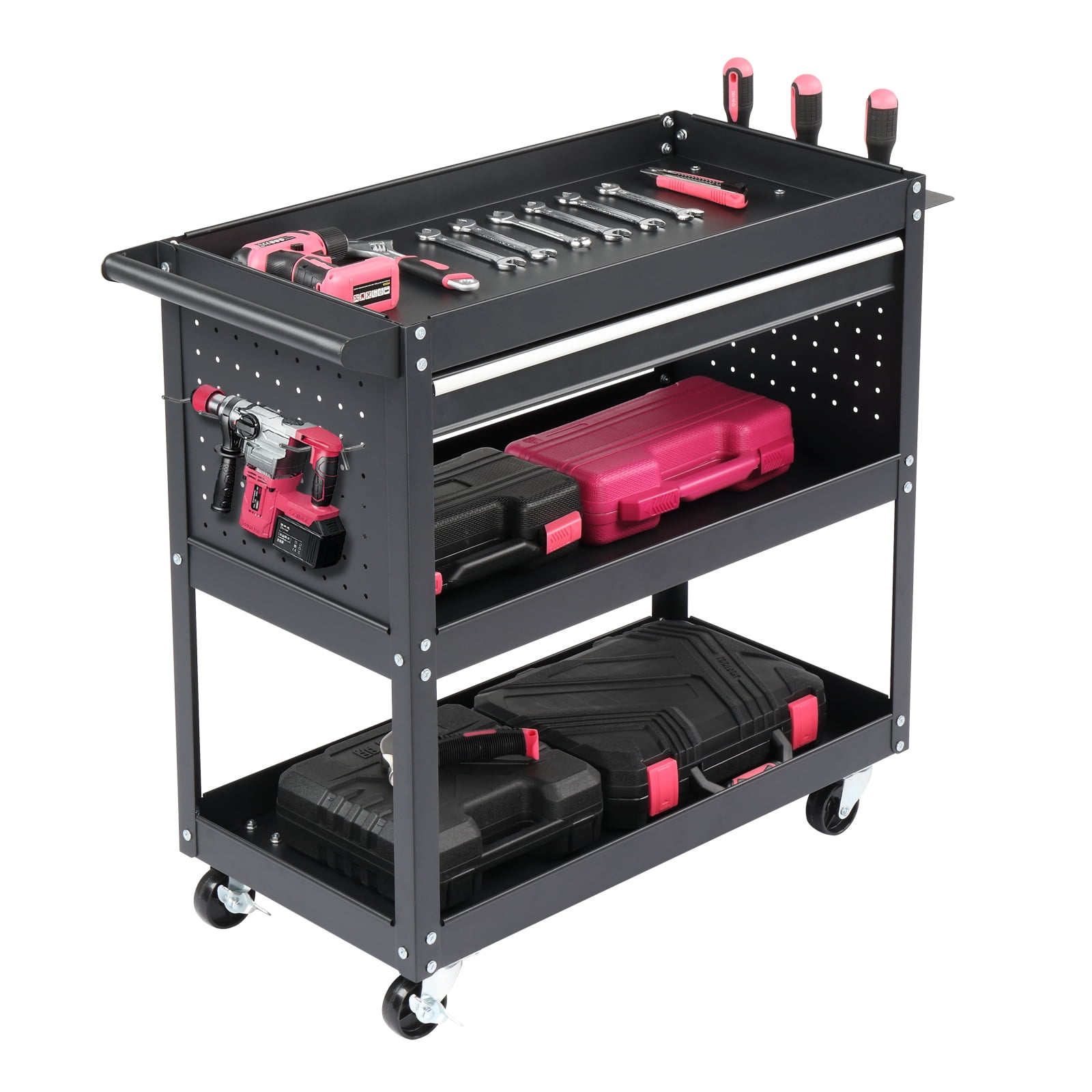 Zimtown Steel Rolling Service Tool Cart with 3 Tires, Heavy Duty ...