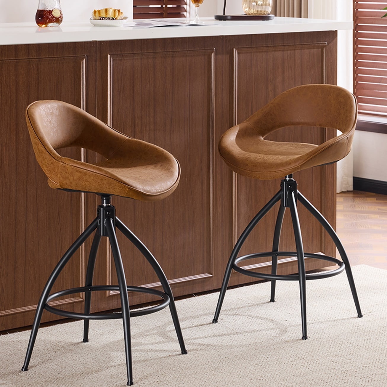 Zimtown Swivel Barstools Set of 2, 26'' Mid-Century Padded Counter ...