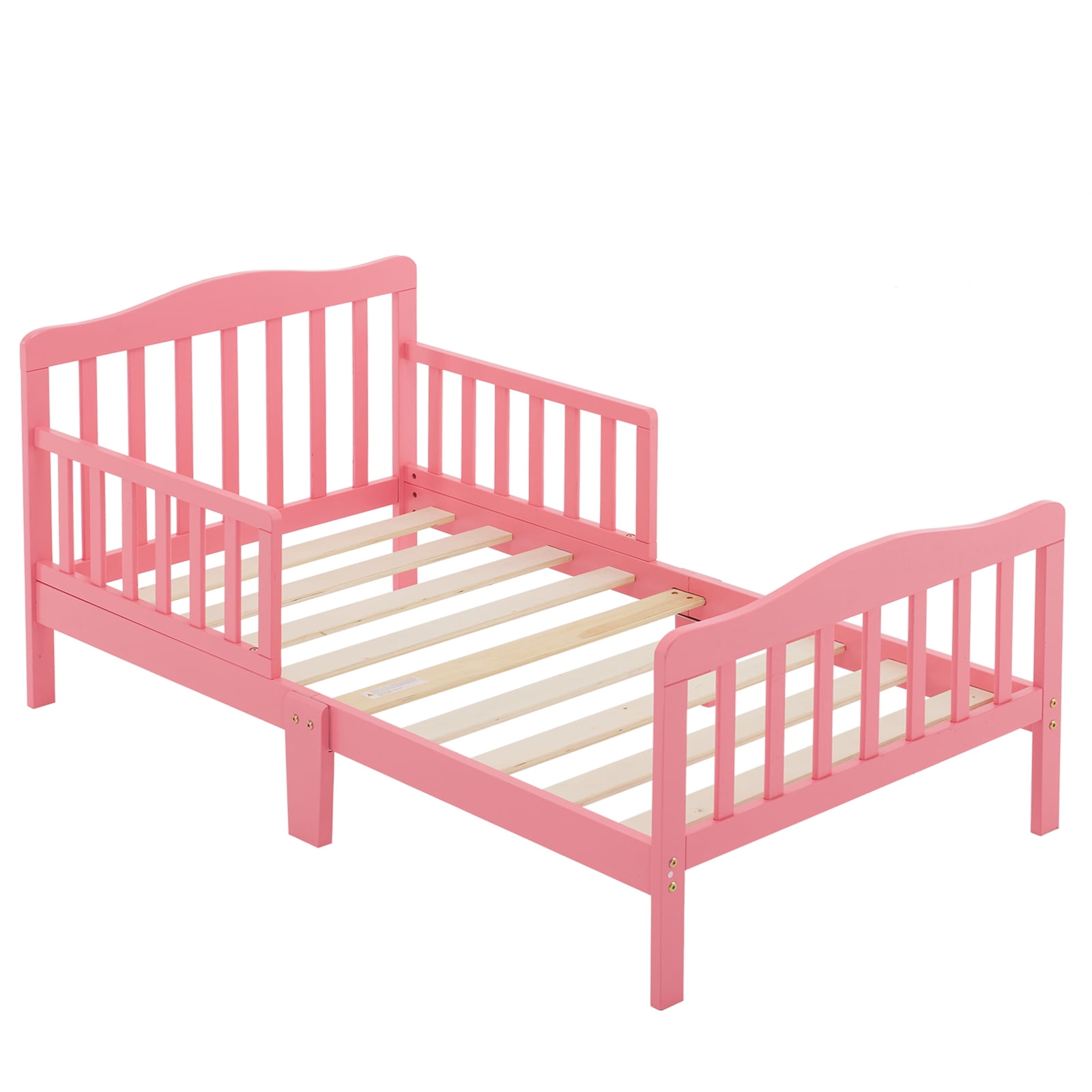 Zimtown Wood Bed, Wood Bedframe Bedroom Furniture w/Safety Rail Fence ...