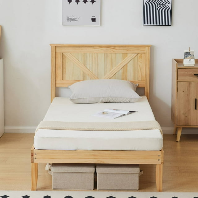Zimtown Twin Bed Frame,Solid Pine Wood Twin Platform Bed Frame, Bedroom Twin Bed with Headboard ...