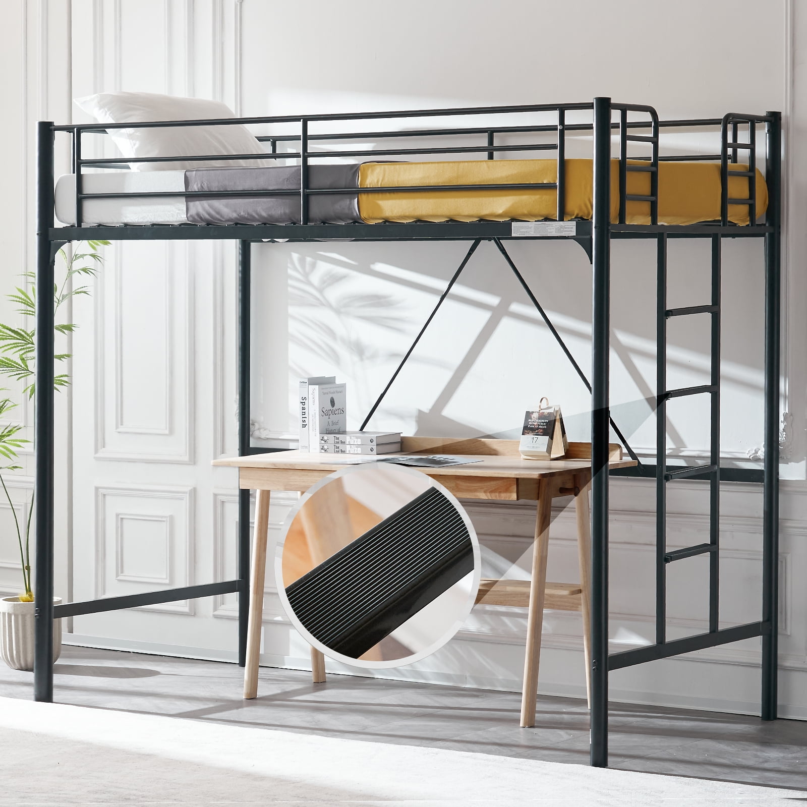 Zimtown Twin Loft Bed with Ladder Metal Bunk Bed with Flat Step Ladder ...