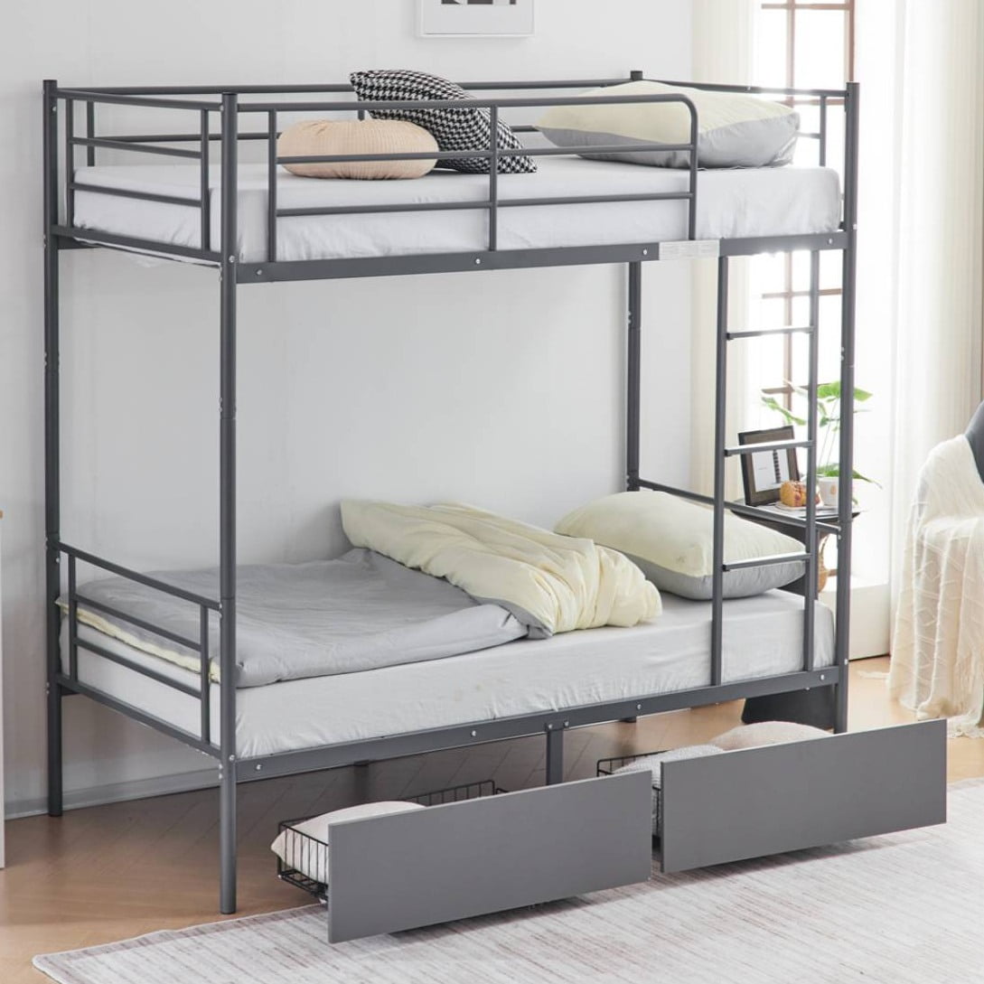 Zimtown Twin over Twin Bunk Bed with 2 Drawer, Heavy Duty Metal Bed ...