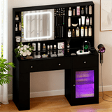 Zimtown Vanity Desk with Mirror & LED Lights, Glass Top Makeup Vanity ...