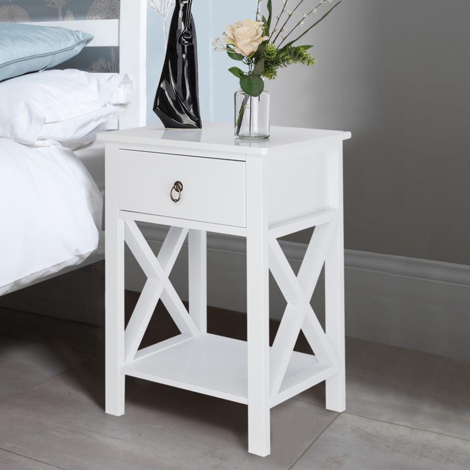 Zimtown Pair of Elegant White Night Stands with Drawer for Bedroom ...