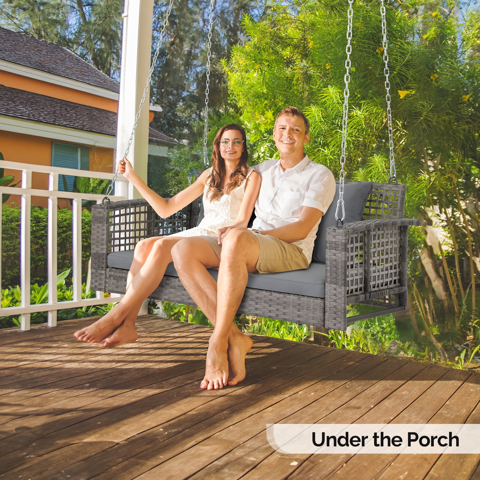 Zimtown Wicker Hanging Swing, Patio Swing for 2 Person, Outdoor Wicker ...