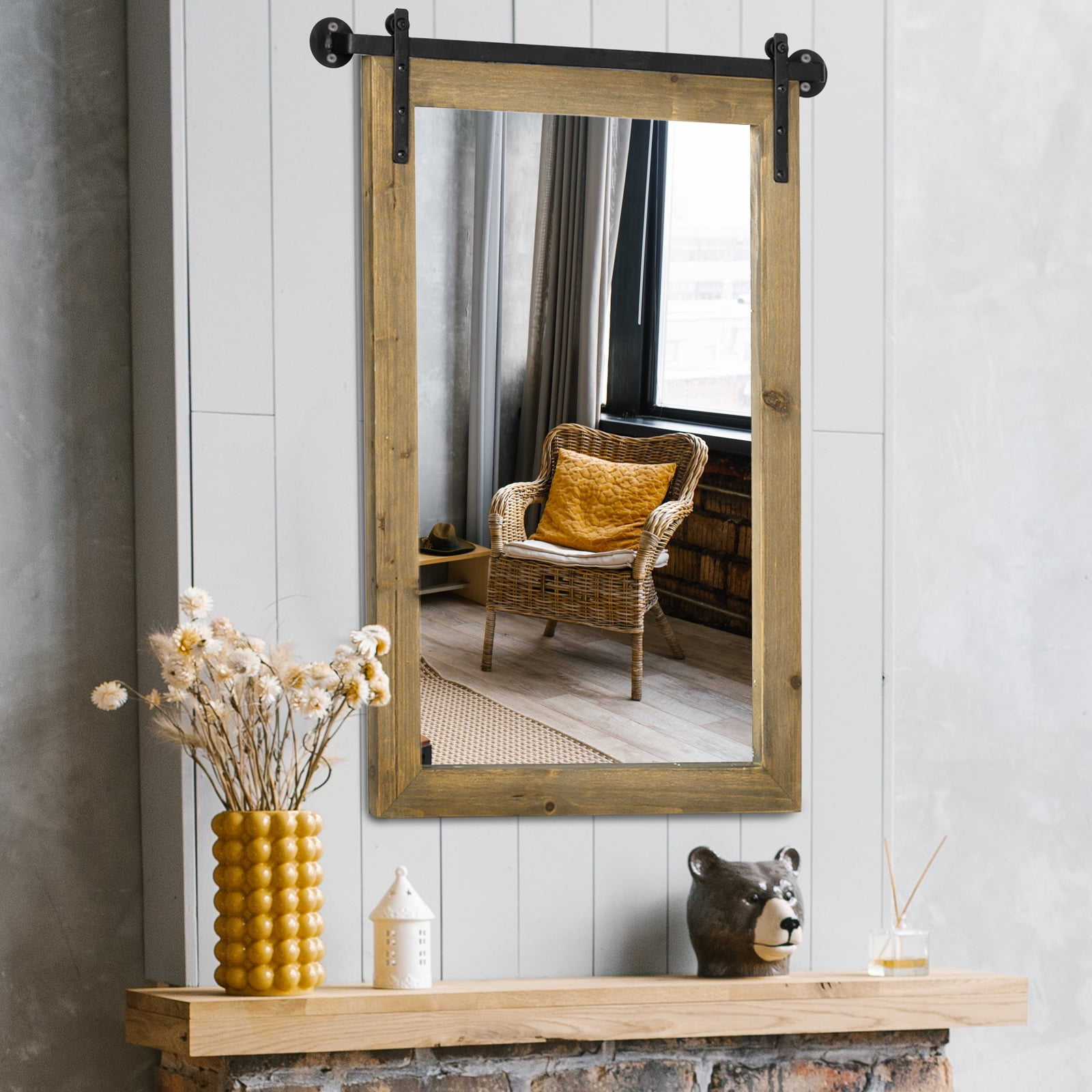 Zimtown Wood Bathroom Mirror for Wall Farmhouse Rectangle Mirror with ...