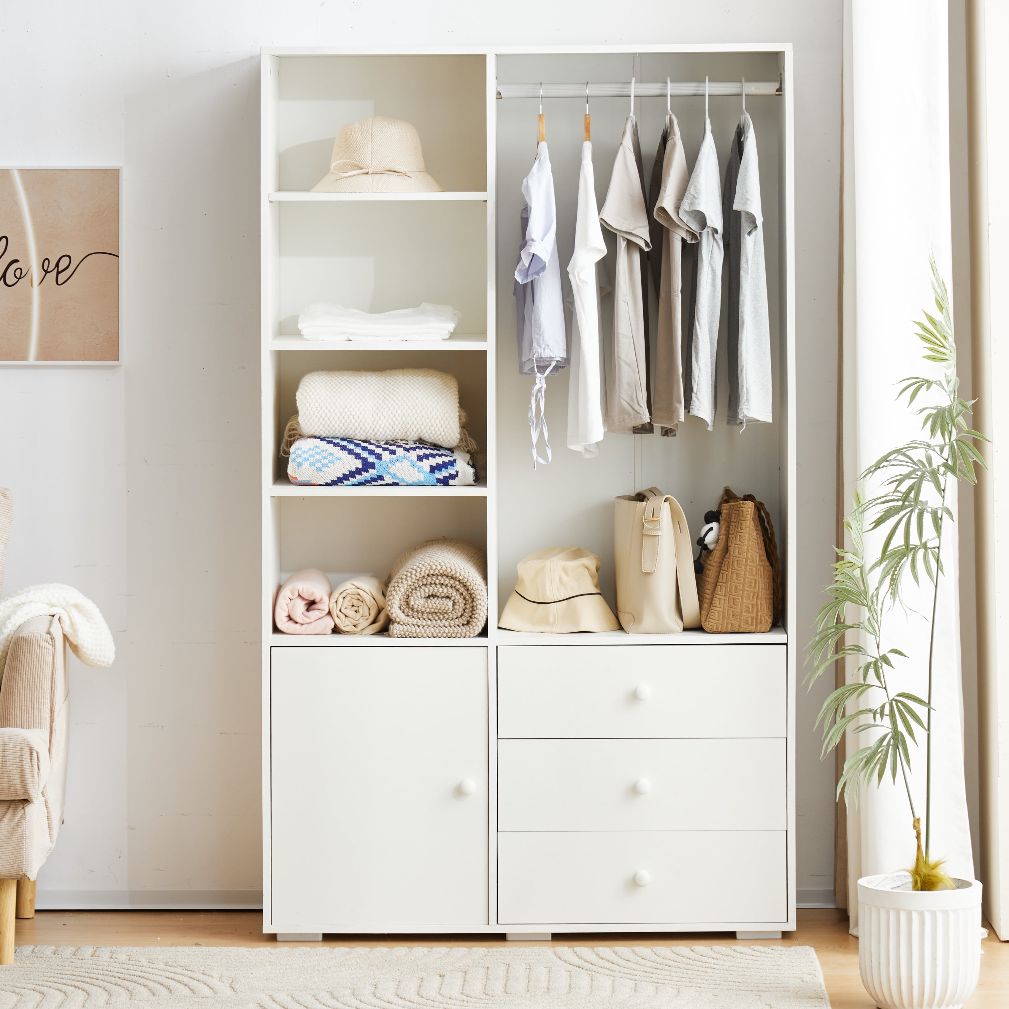 Zimtown Bedroom Wooden Furniture, Wood Clothes Wardrobe Armoire with ...