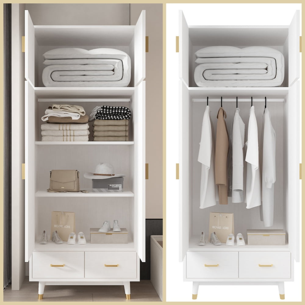 Zimtown Wood Door Closet Wardrobe with 2 Drawers, Versatile Clothes ...