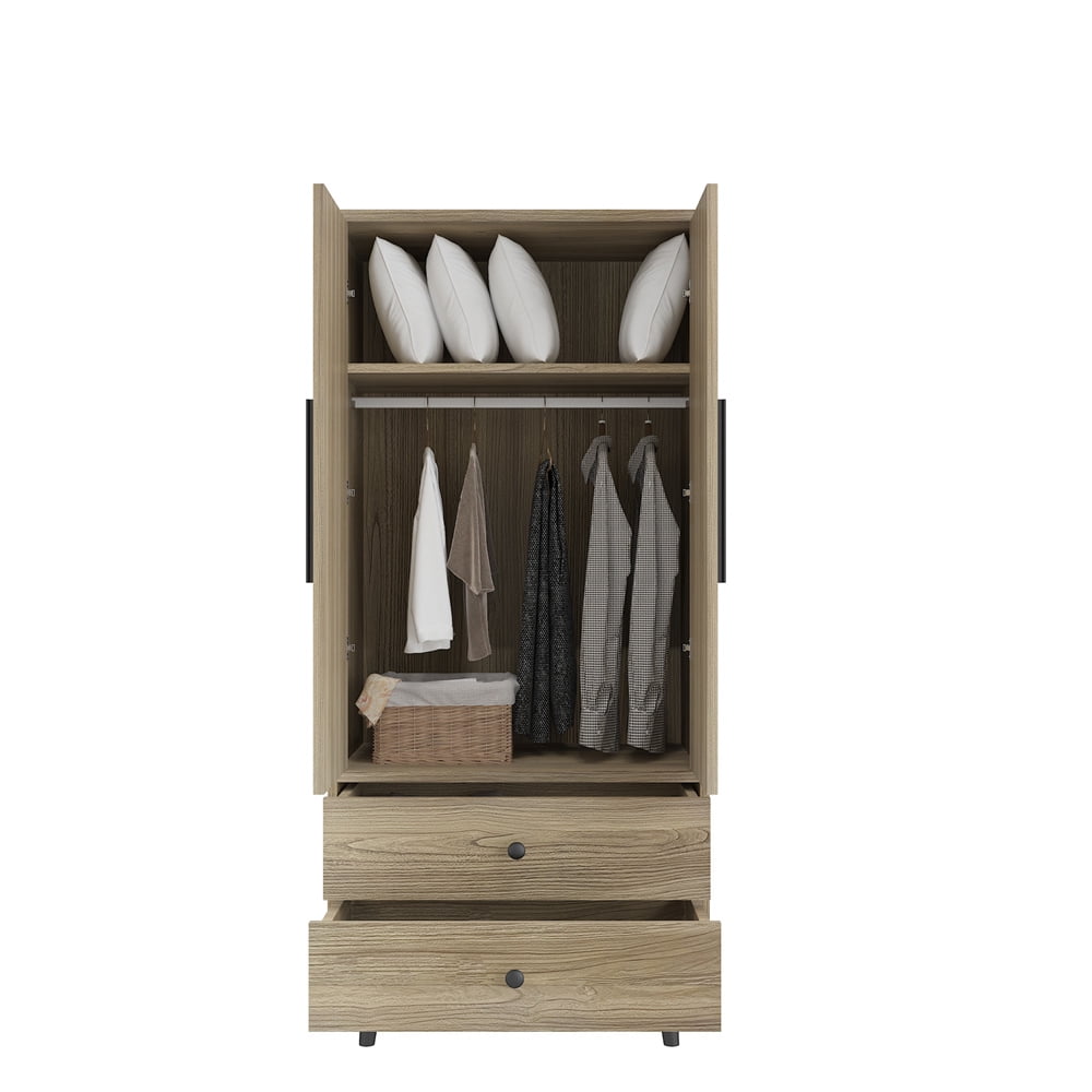 Zimtown Wood Double Door Closet Wardrobe, 2 Drawer Armoire Wardrobe ...
