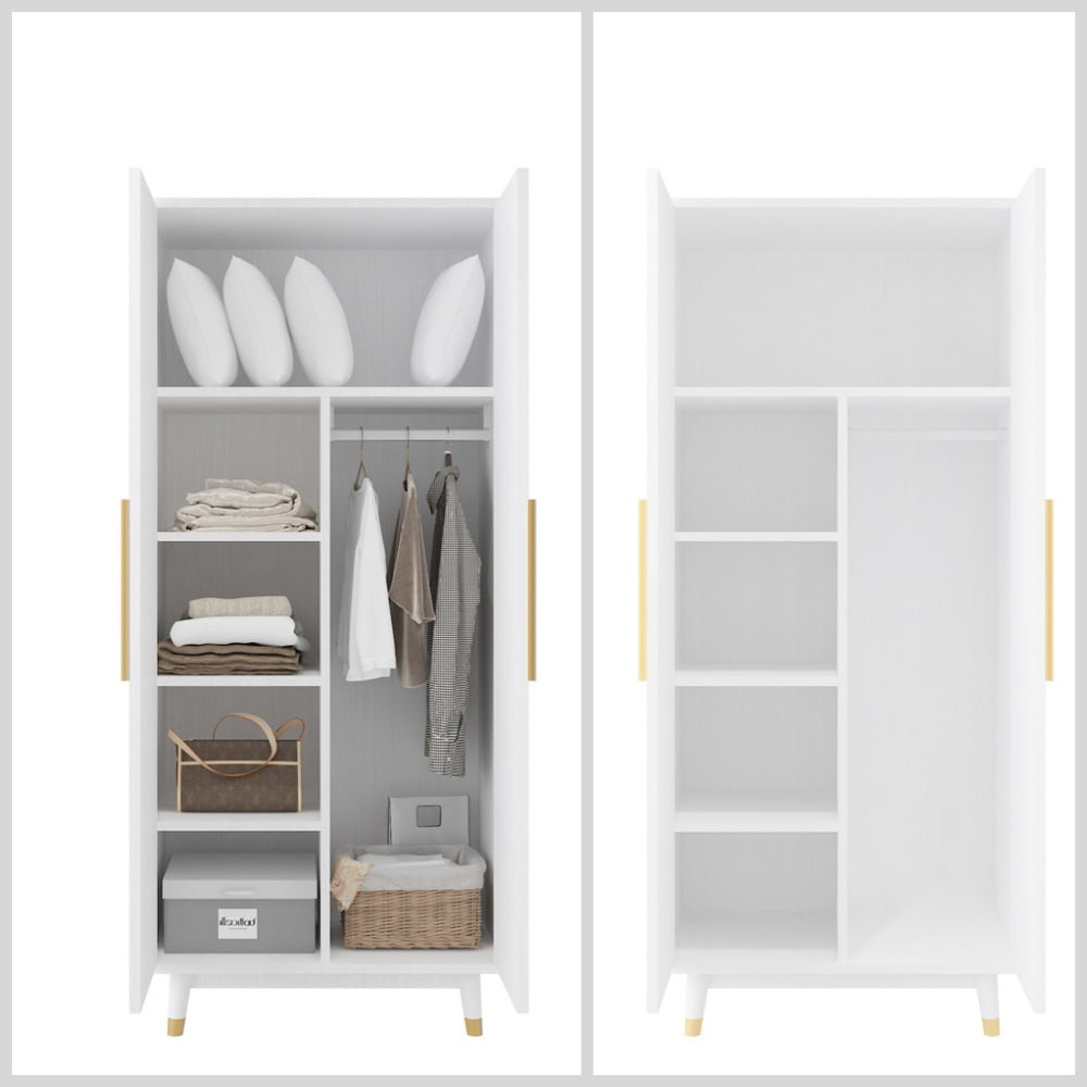 Zimtown Wood Double Door Closet Wardrobe, Functional Clothes Storage ...