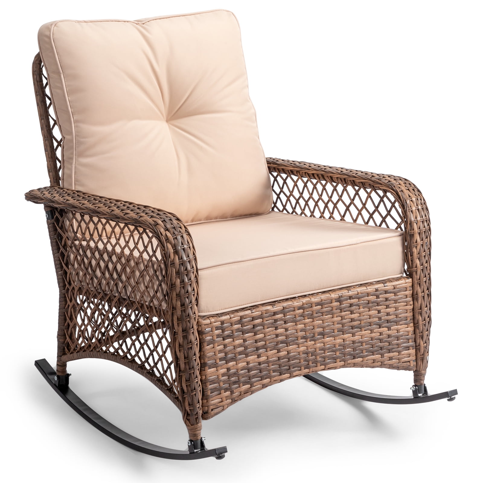 Zimtown Woven Rattan Rocking Chair for Patio, Large Wicker Chair with ...