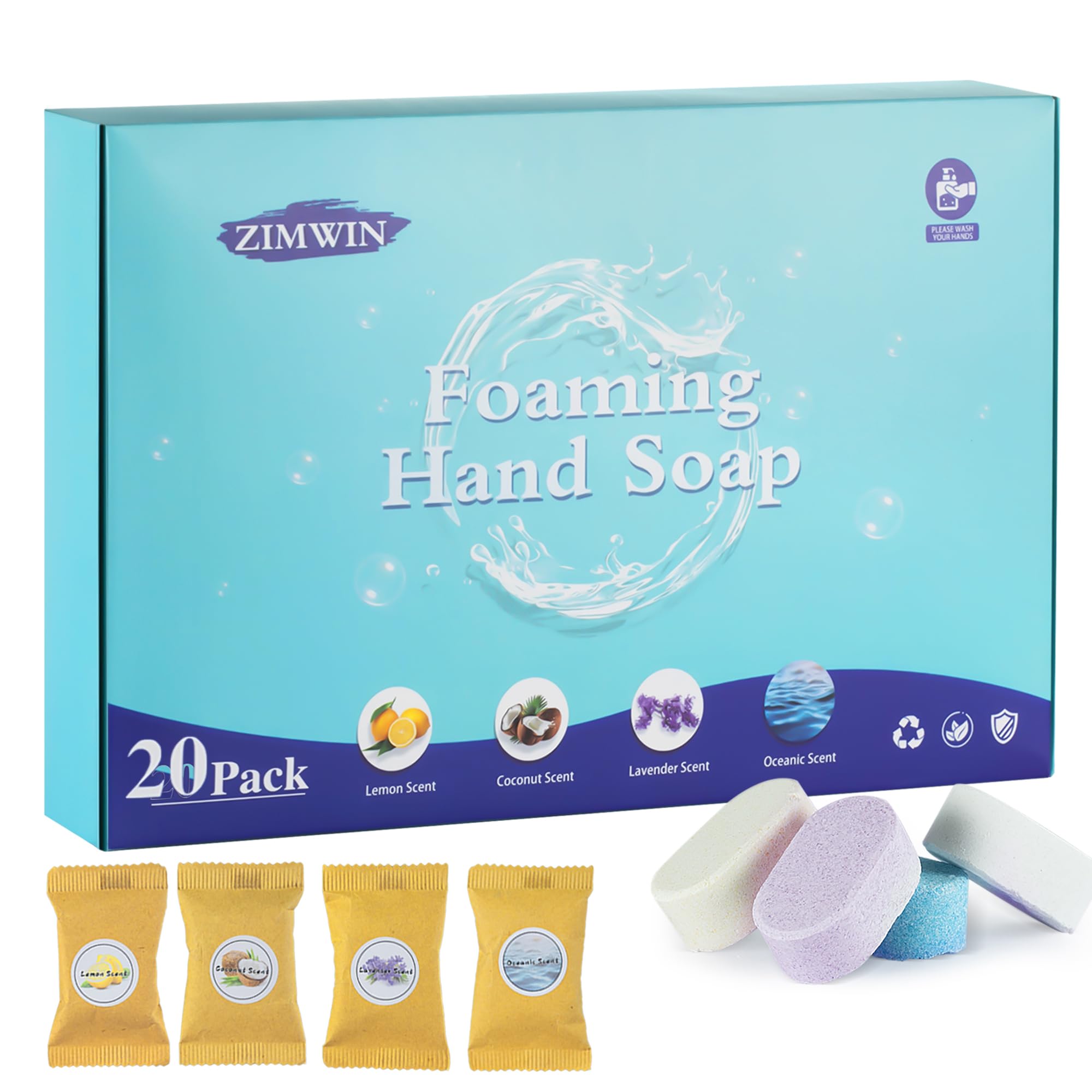 Zimwin 20 Pack Foaming TGF4 Hand Soap Tablet Refills, 4 Scent, 12g Big ...