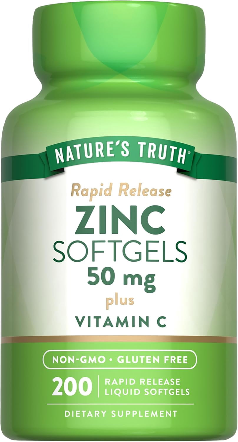 Nature's Truth Zinc 50mg with Vitamin C Liquid Softgels Rapid Release ...