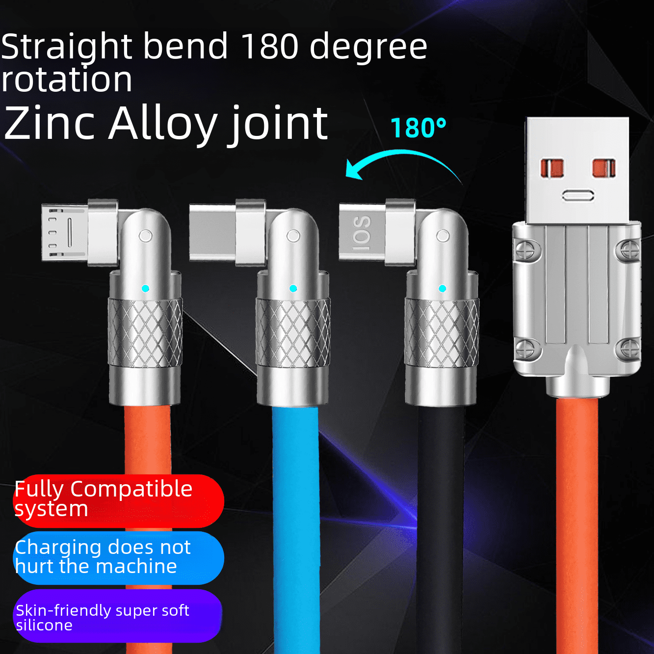 Zinc Alloy Elbow Type-C Fast Charging Data Line with 180 Degree ...