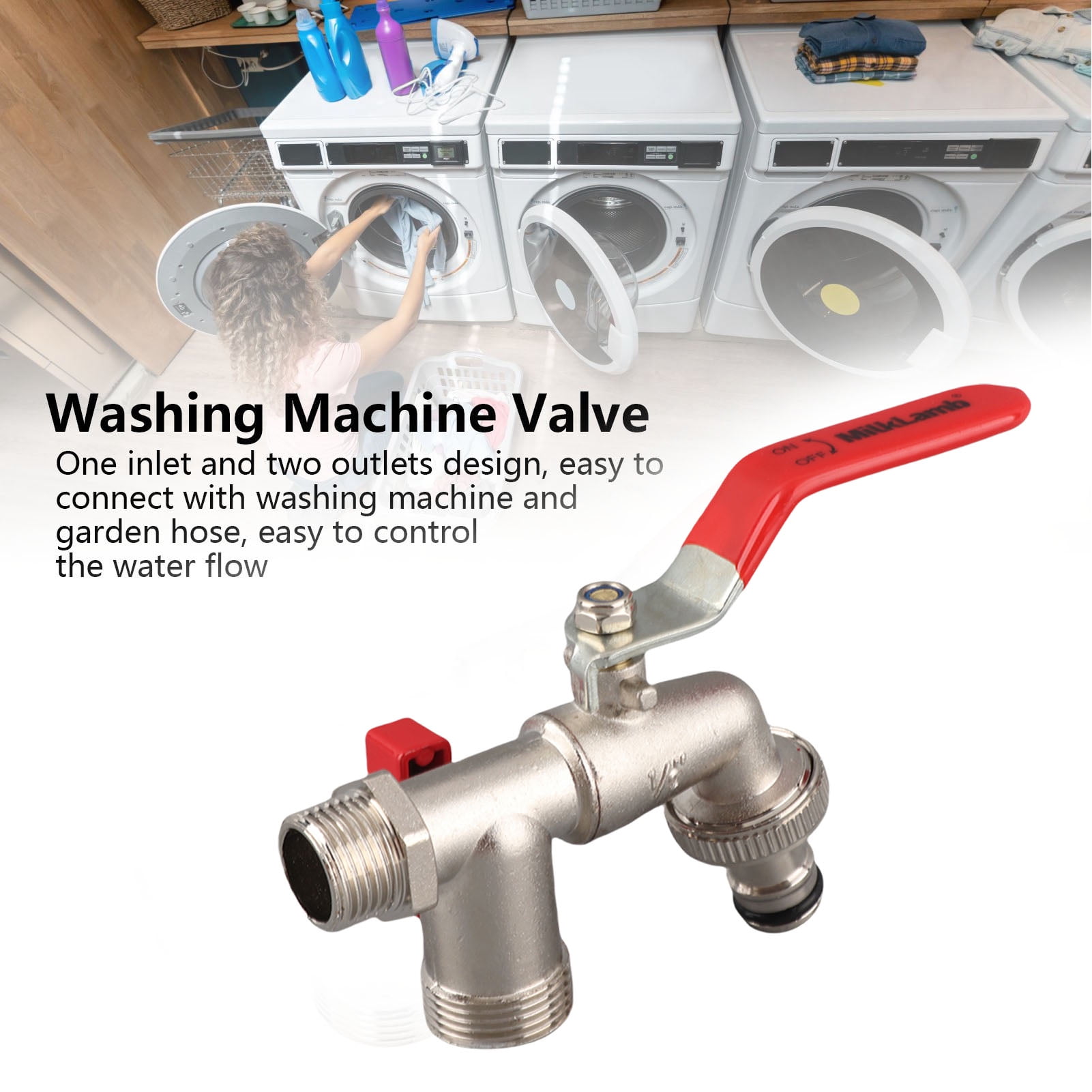 Zinc Alloy Washing Machine Faucet, 1/2" In, 3/4" Out, Leakproof Double ...