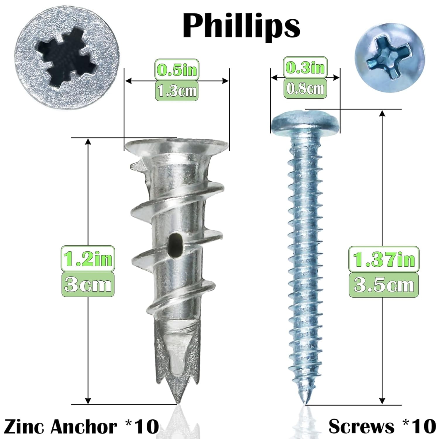 Zinc -Drilling Drywall Anchors Kit, Heavy Duty Anchors with Screws for Walls, Supports Up to ...